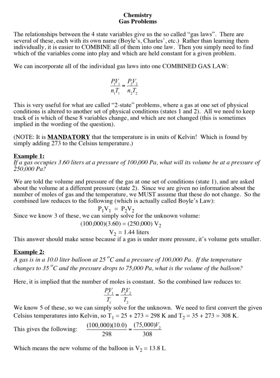 Solved Chemistry Gas Problems The relationships between the | Chegg.com