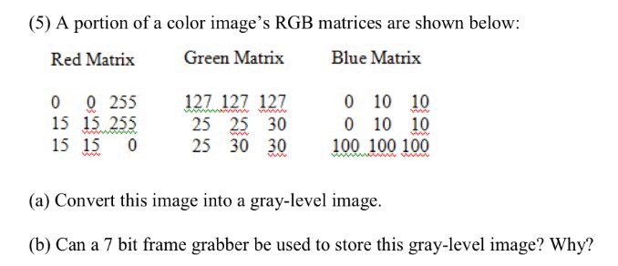 Solved A portion of a color image's RGB matrices are shown | Chegg.com