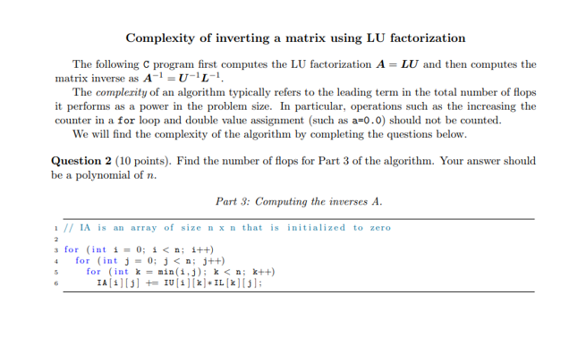 Solved Complexity Of Inverting A Matrix Using Lu 