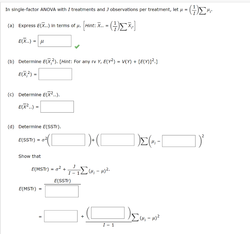 Solved In single-factor ANOVA with I treatments and J | Chegg.com