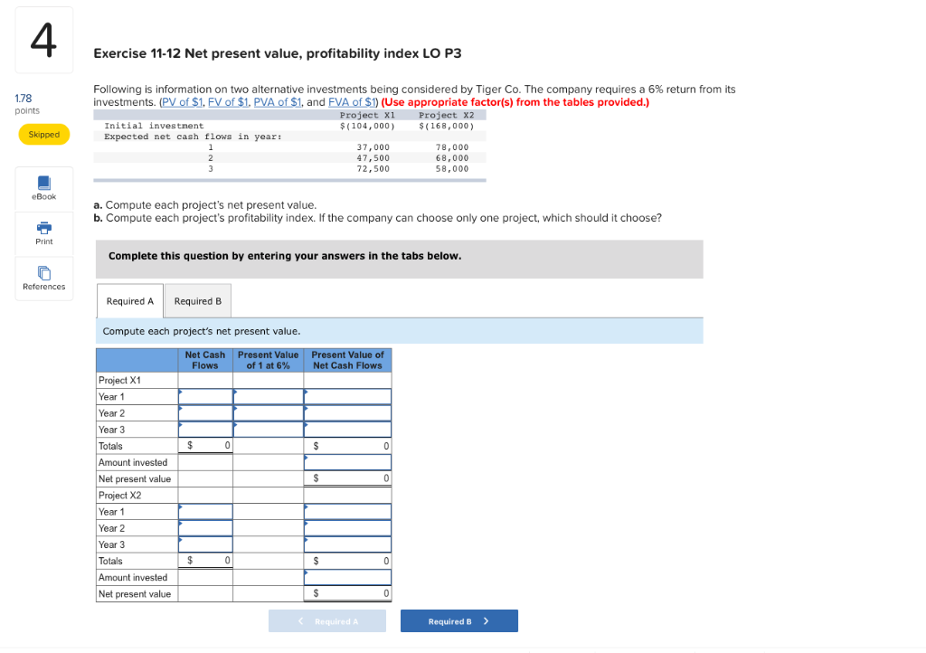 Solved 4 Exercise 11-12 Net present value, profitability | Chegg.com