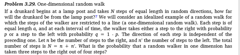 Problem 3.29. One-dimensional random walk If a | Chegg.com
