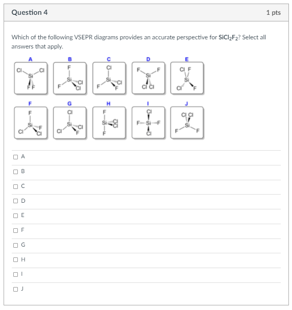 Solved Question 4 1 pts Which of the following VSEPR | Chegg.com