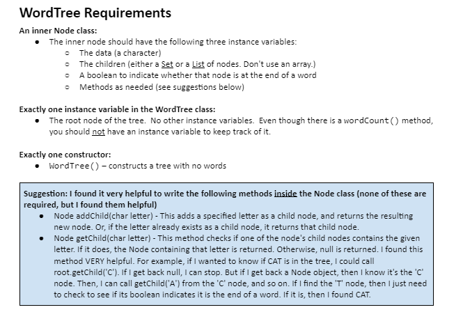 For this assignment, you will implement a WordTree | Chegg.com