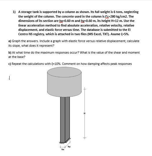 Solved 1) A storage tank is supported by a column as shown. | Chegg.com