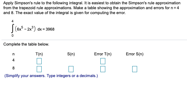 Solved Apply Simpson's rule to the following integral. It is | Chegg.com