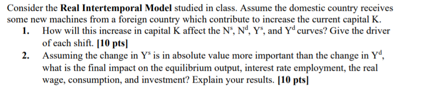 Solved Consider the Real Intertemporal Model studied in | Chegg.com