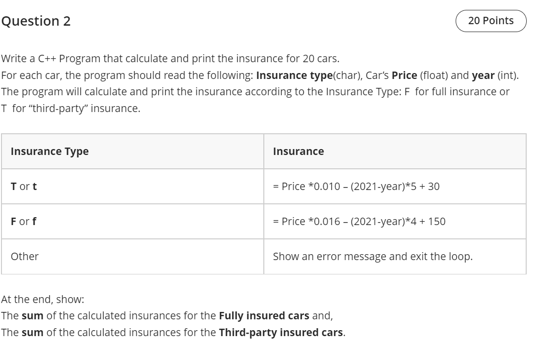 Solved Question 2 20 Points Write a C++ Program that | Chegg.com