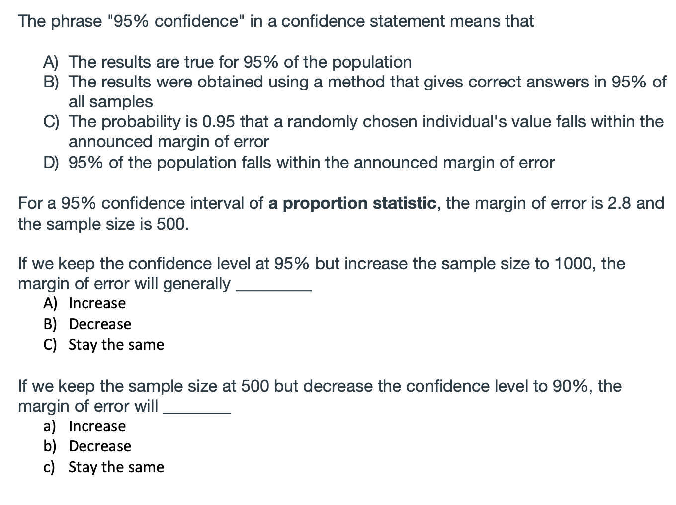 Solved The phrase "95% confidence" in a confidence statement | Chegg.com