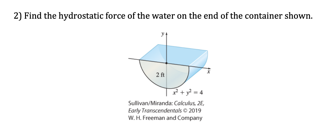 Solved 2) Find the hydrostatic force of the water on the end | Chegg.com