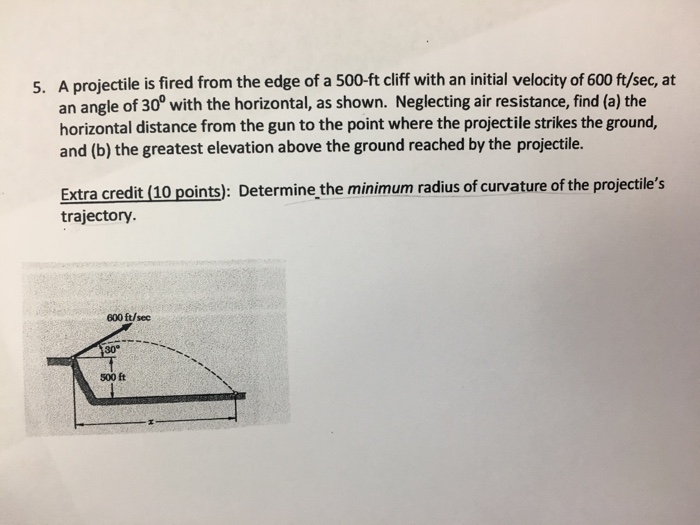 Solved A projectile is fired from the edge of a 500-ft cliff | Chegg.com