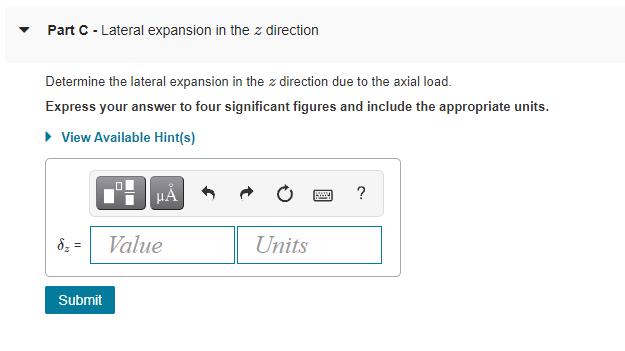 Solved Part C - Lateral expansion in the z direction | Chegg.com