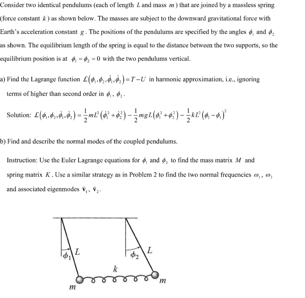 Solved Consider two identical pendulums (each of length L | Chegg.com
