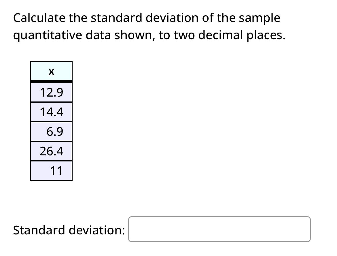 Solved Calculate the standard deviation of the sample | Chegg.com
