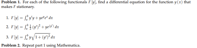 Solved Problem 1 &2 For each of the following functionals | Chegg.com