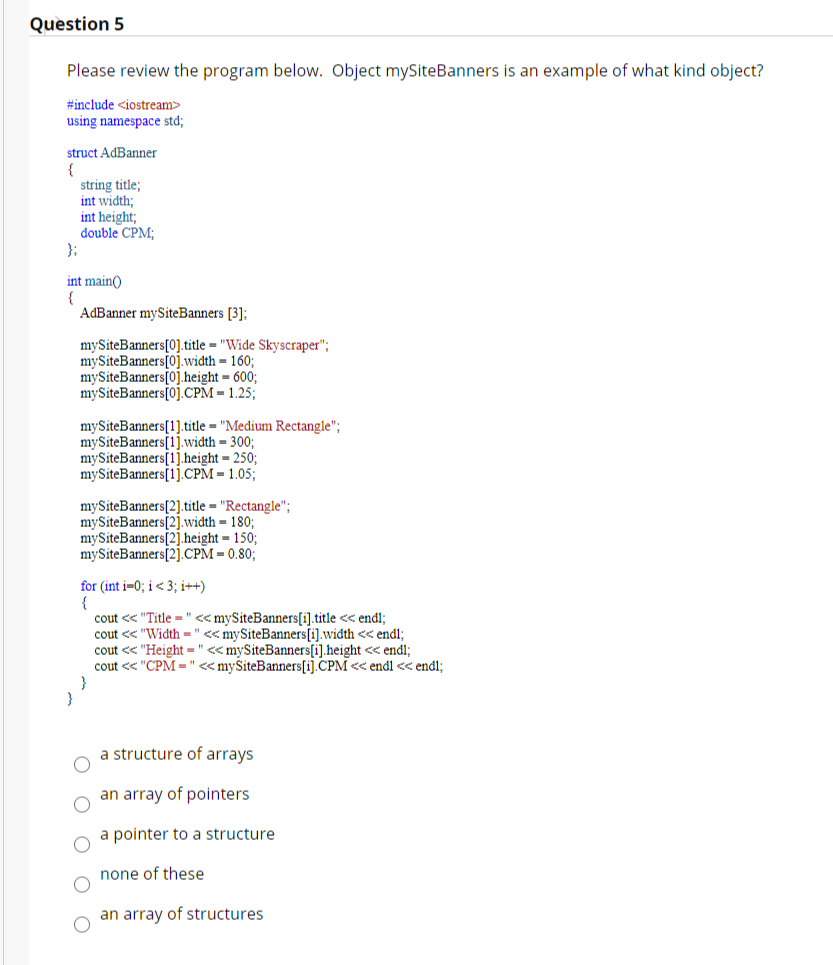 Solved Question 5 Please review the program below. Object | Chegg.com