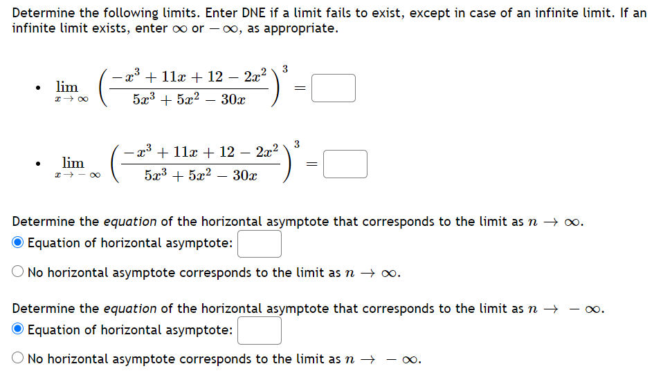 Solved Determine the following limits. Enter DNE if a limit | Chegg.com