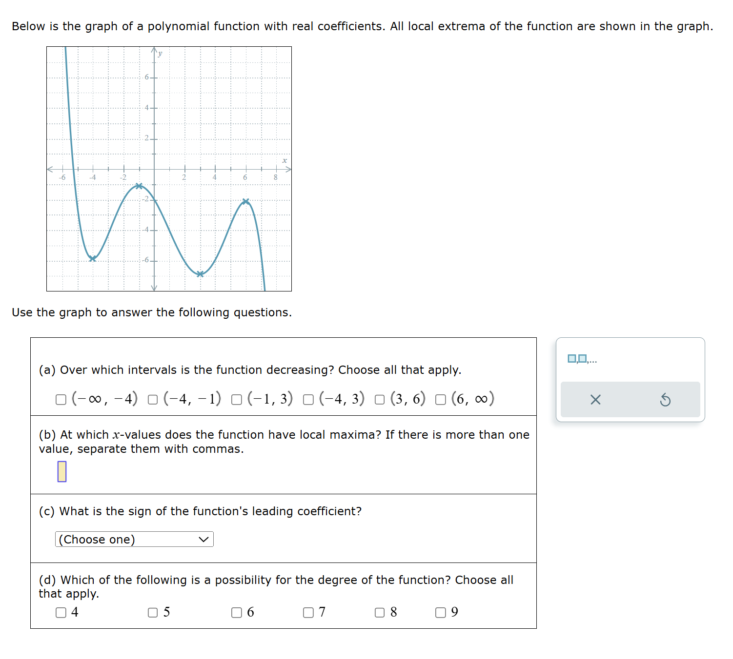 Solved (a) ﻿Over which intervals is the function decreasing? | Chegg.com