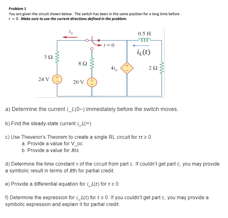 Solved Problem 1 You are given the circuit shown below. The | Chegg.com
