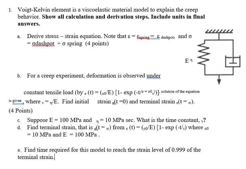 Solved 1. Voigt-Kelvin element is a viscoelastic material | Chegg.com