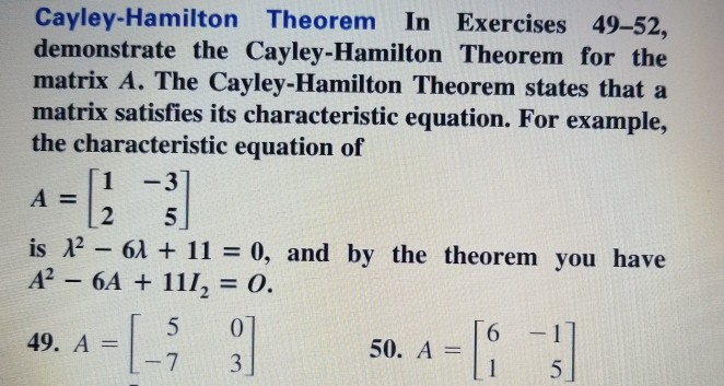 Solved Cayley-Hamilton Theorem In Exercises 49-52, | Chegg.com