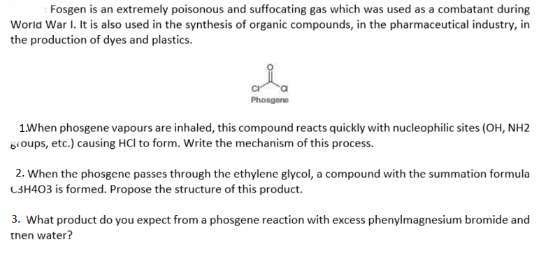 Solved Fosgen is an extremely poisonous and suffocating gas | Chegg.com