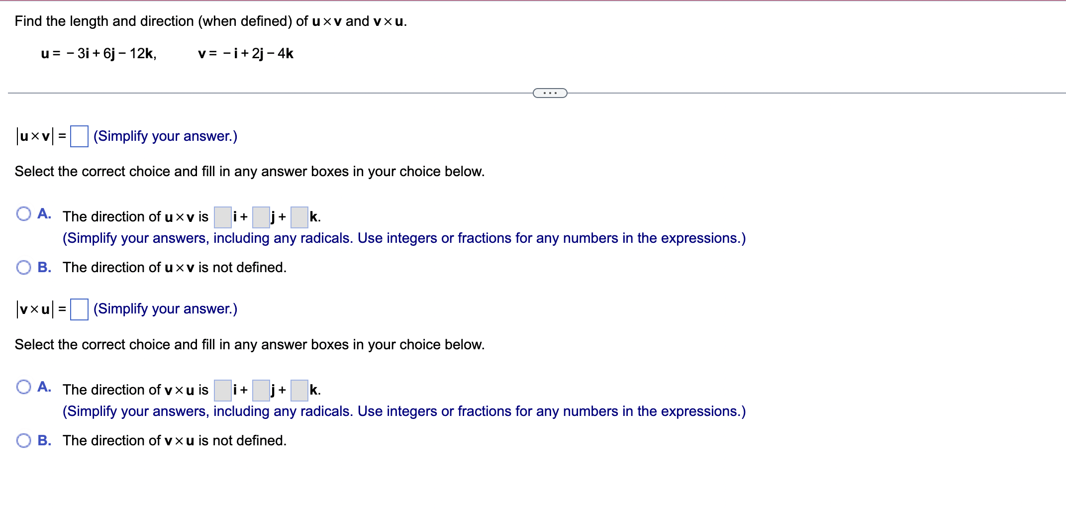 Solved Find the length and direction (when defined) of u×v | Chegg.com