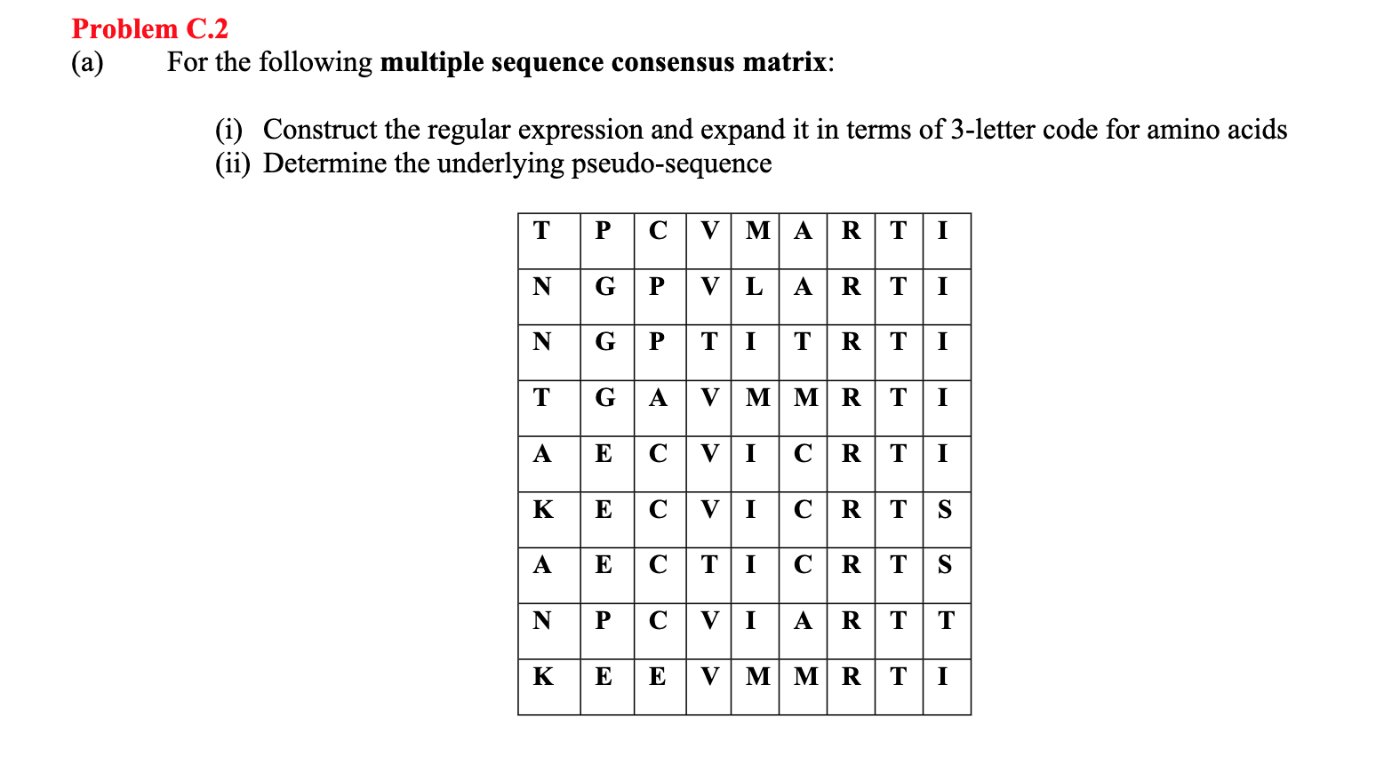 Solved Problem C.2 (a) For the following multiple sequence | Chegg.com