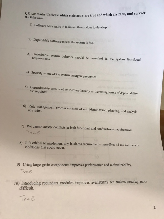 Solved Qi)120 marks] Indica the false ones. te which | Chegg.com
