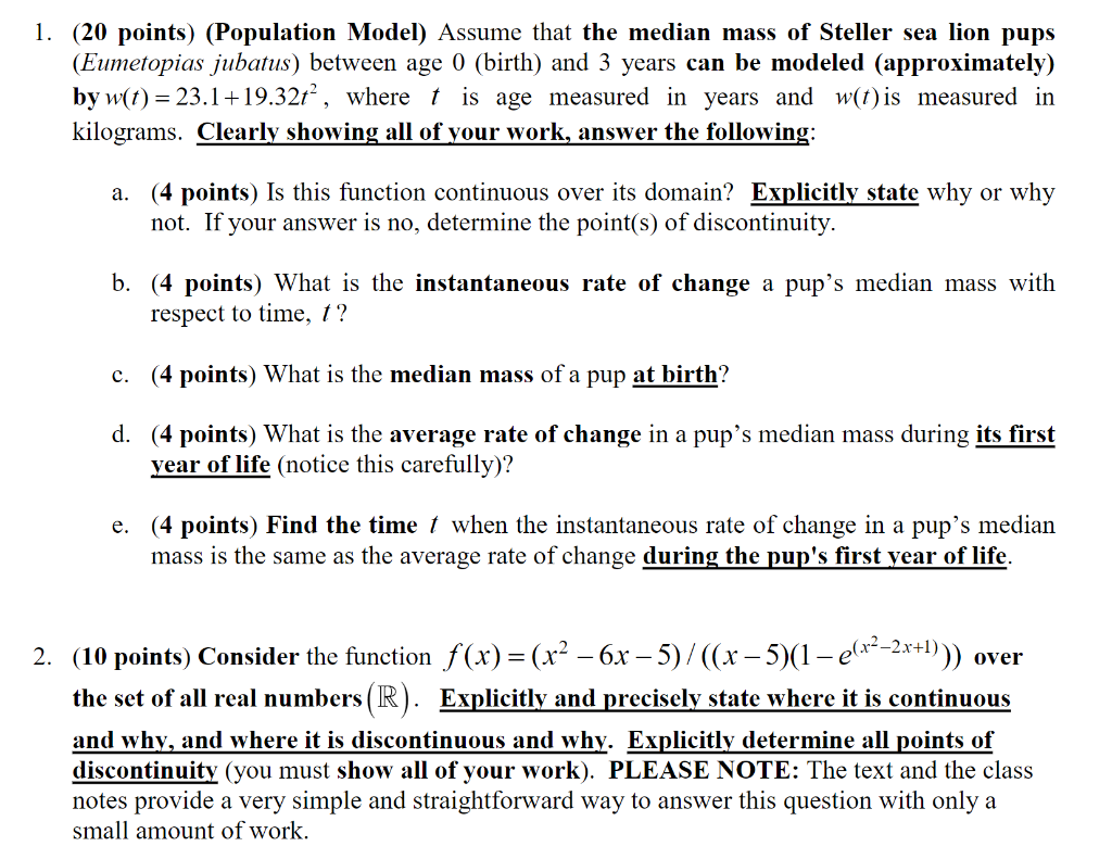 Solved 1. (20 points) (Population Model) Assume that the | Chegg.com
