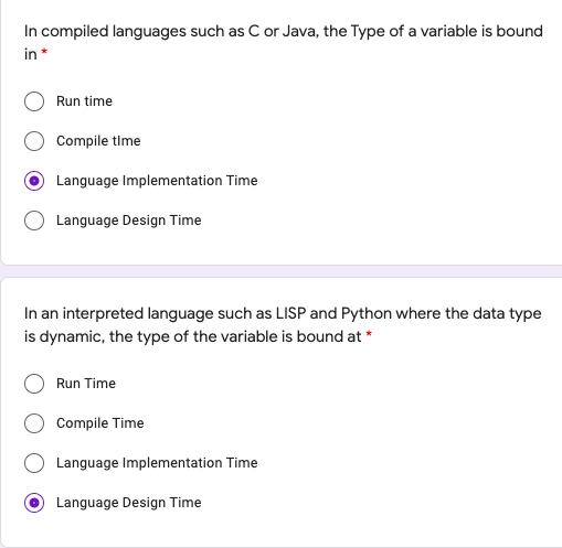 Solved In compiled languages such as C or Java, the Type of | Chegg.com