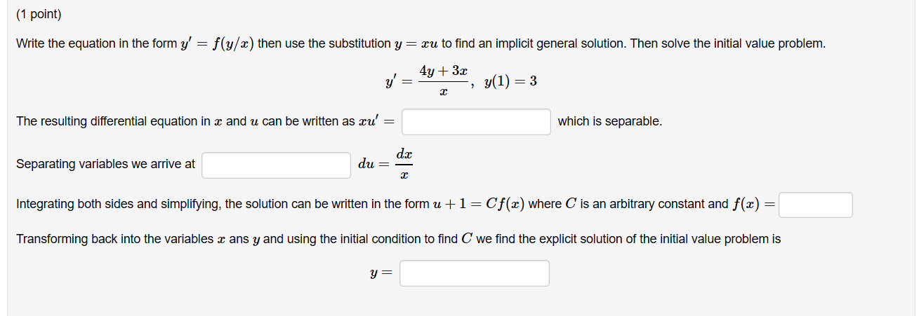 Solved (1 point) Write the equation in the form y = f( x) | Chegg.com