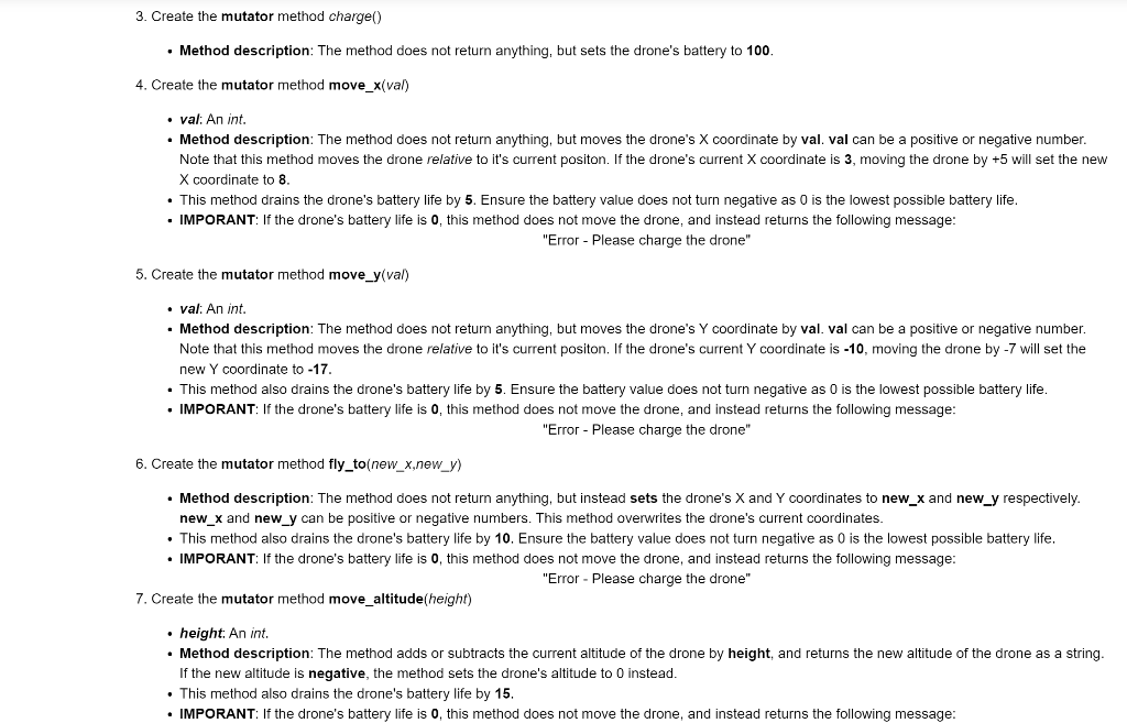 Solved Requirements - Drone Class The requirements for the | Chegg.com