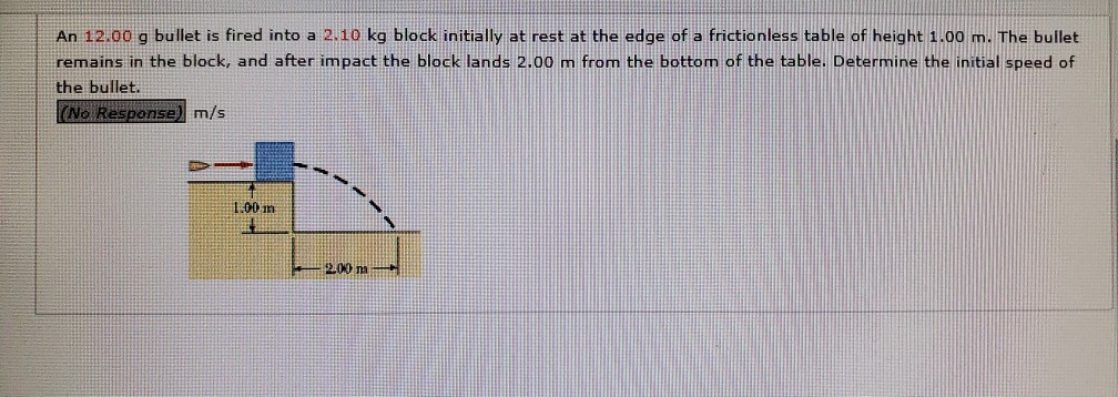 Solved An 12.00 g bullet is fired into a 2.10 kg block | Chegg.com