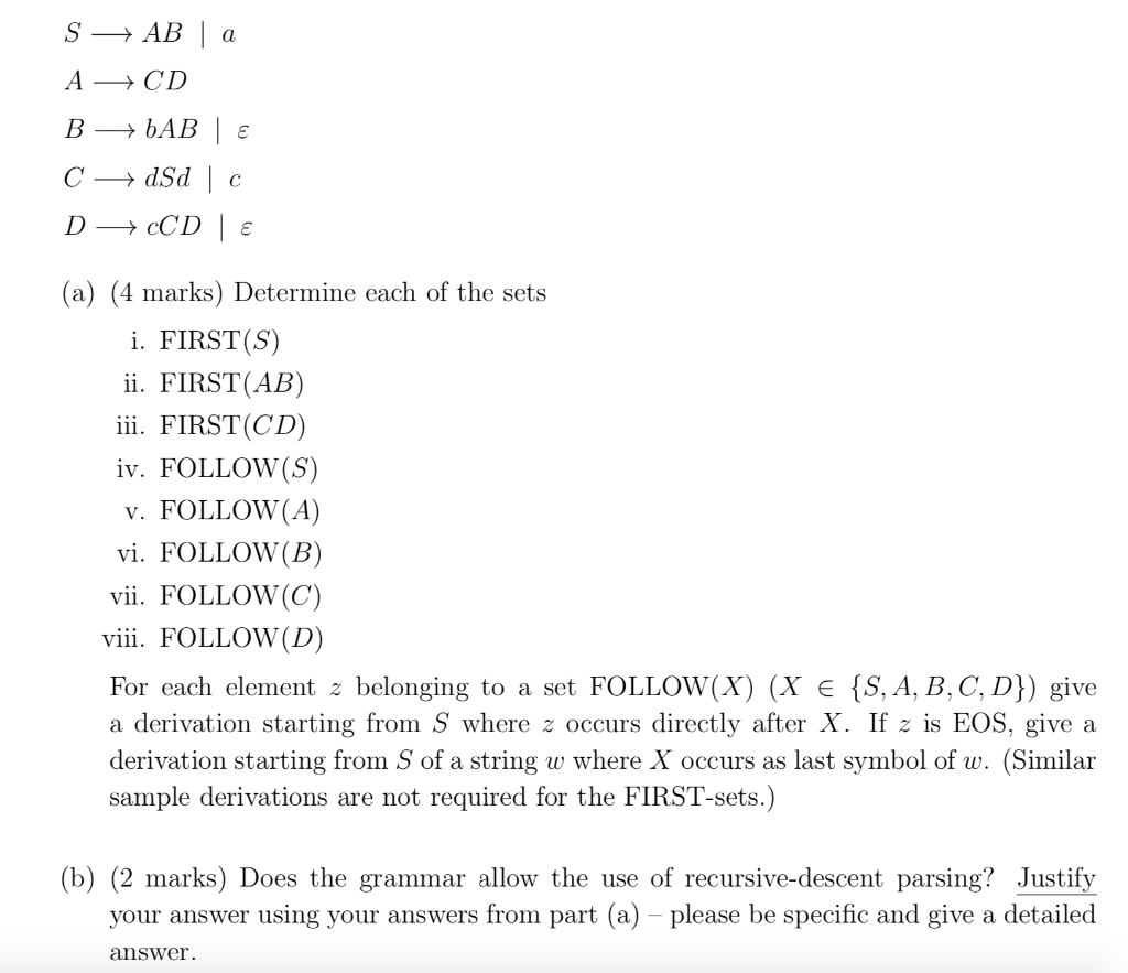 Solved S → AB | a A+ CD B + BAB 1 € Cdsdc D+CD (a) (4 marks) | Chegg.com
