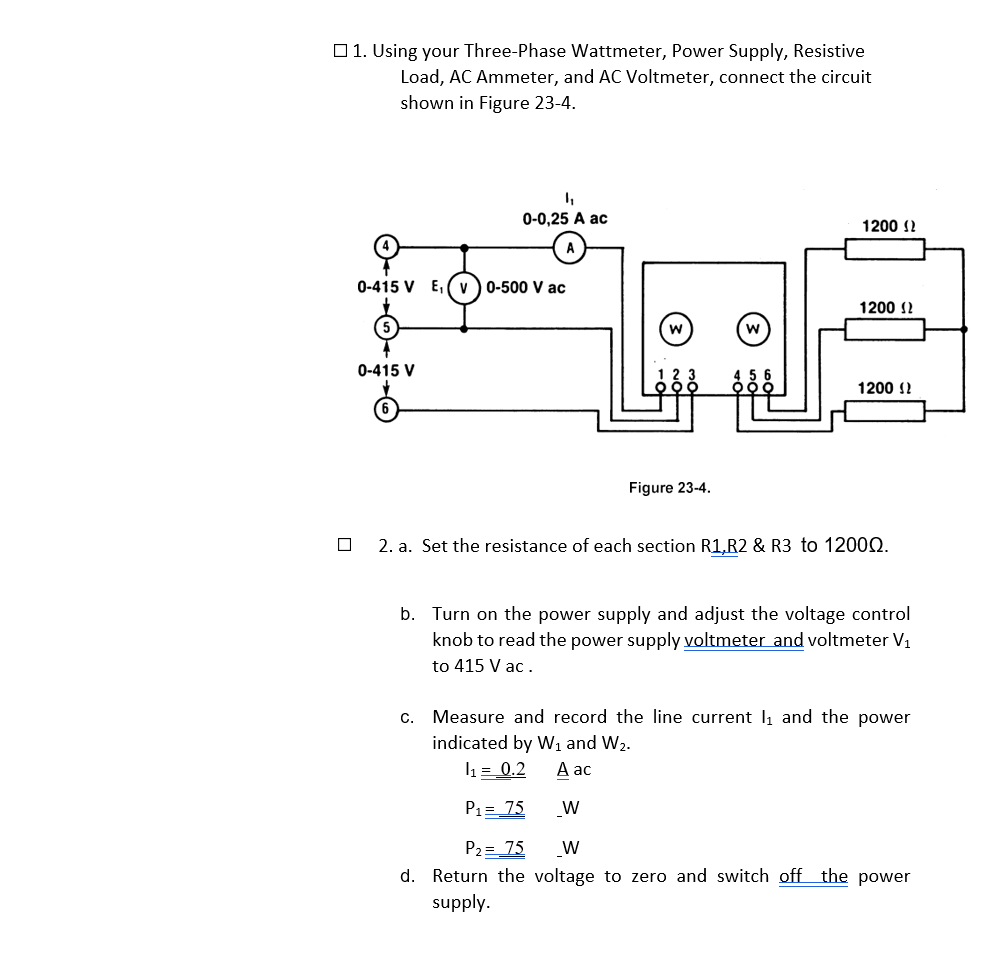 Solved 1. Using your Three-Phase Wattmeter, Power Supply, | Chegg.com