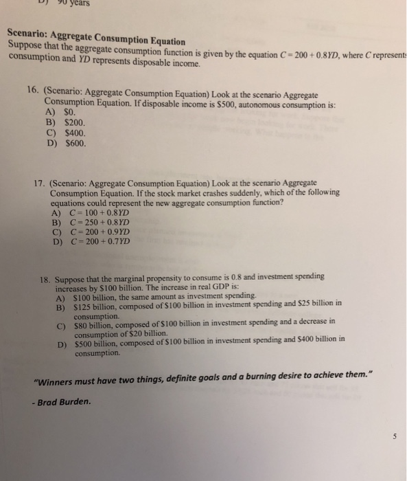 Solved Scenario: Aggregate Consumption Equation Suppose that | Chegg.com