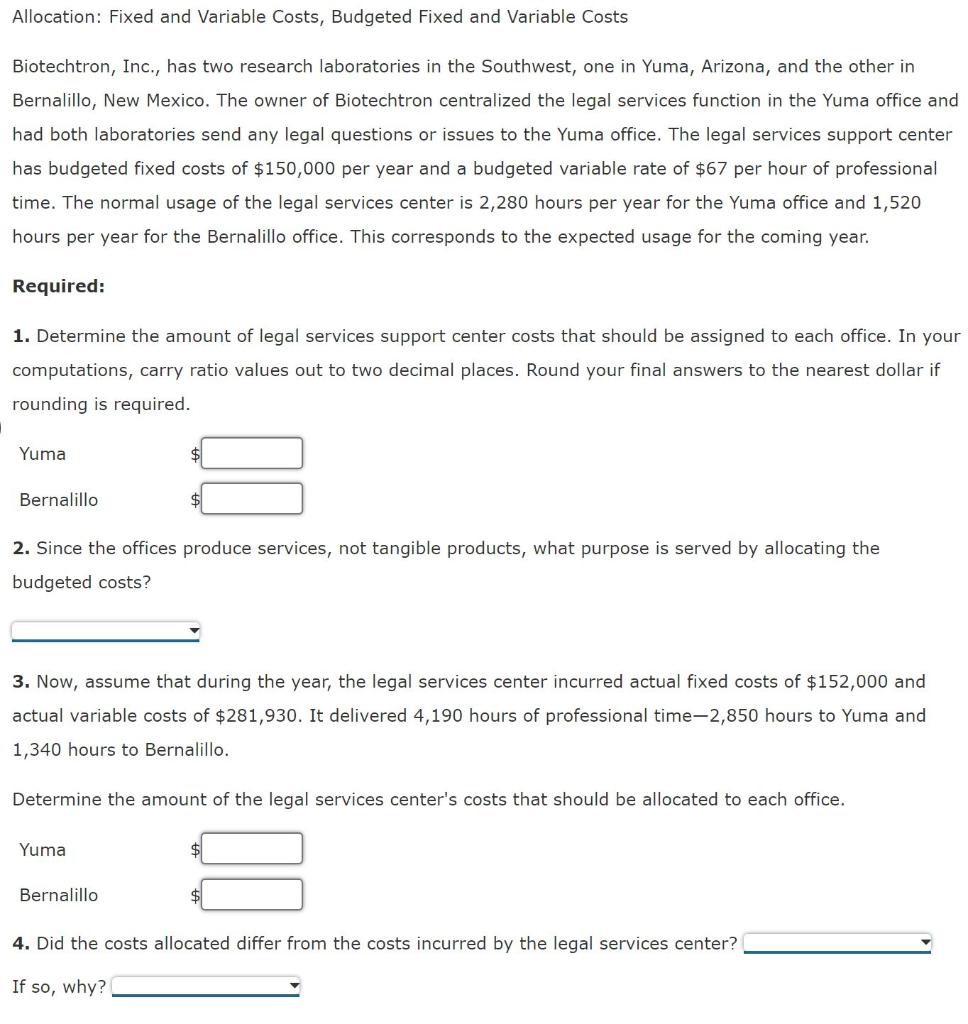 Solved Allocation: Fixed and Variable Costs, Budgeted Fixed | Chegg.com