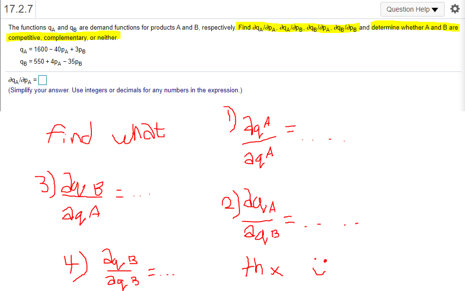 Solved 17.2.7 Question Help The functions A and B are demand | Chegg.com