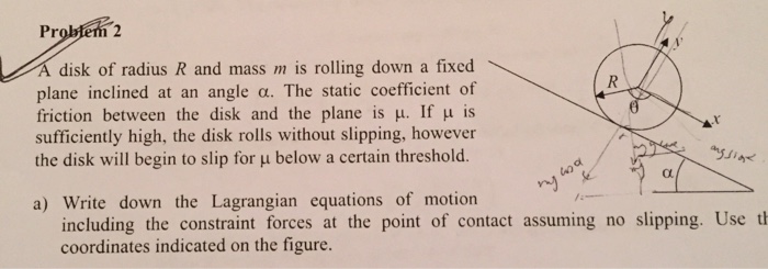 Solved disk of radius R and mass m is rolling down a fixed- | Chegg.com