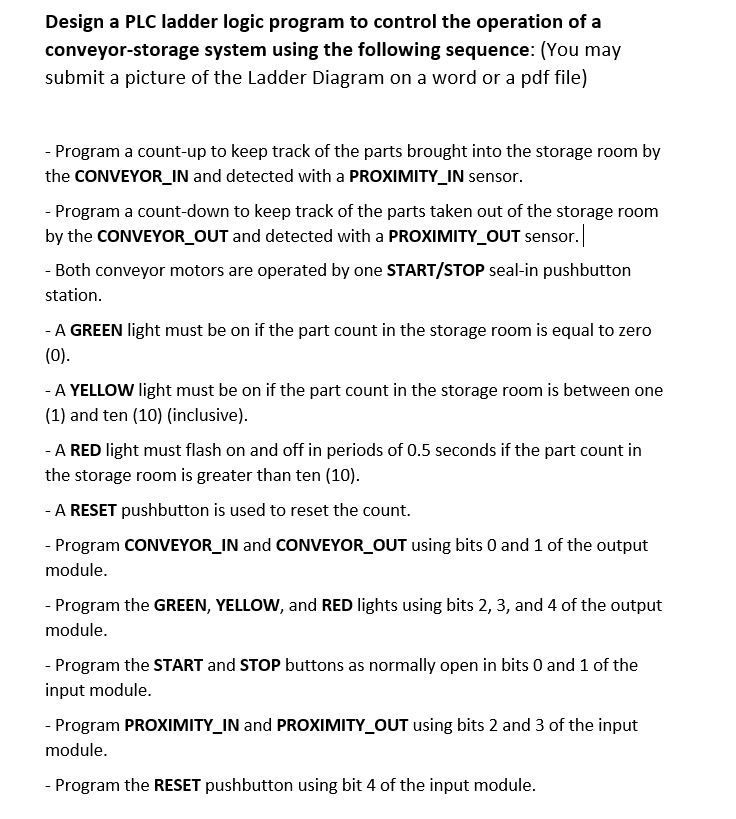 Solved Design a PLC ladder logic program to control the | Chegg.com