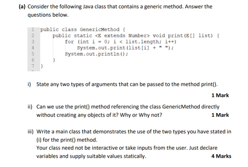 Solved (a) Consider the following Java class that contains a | Chegg.com