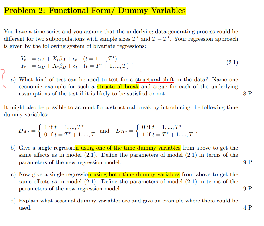 Solved Problem 2: Functional Form/ ﻿Dummy VariablesYou have | Chegg.com