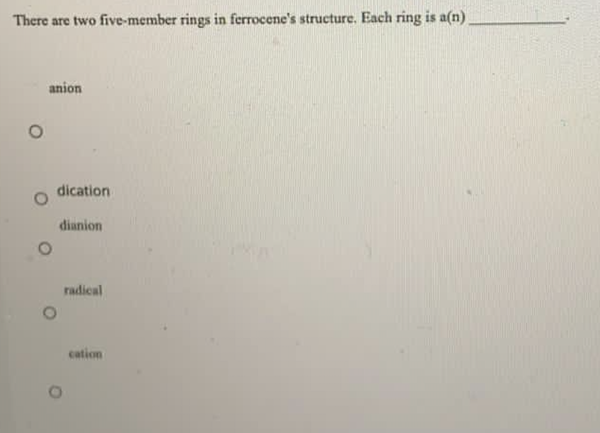 Solved There are two five-member rings in ferrocene's | Chegg.com