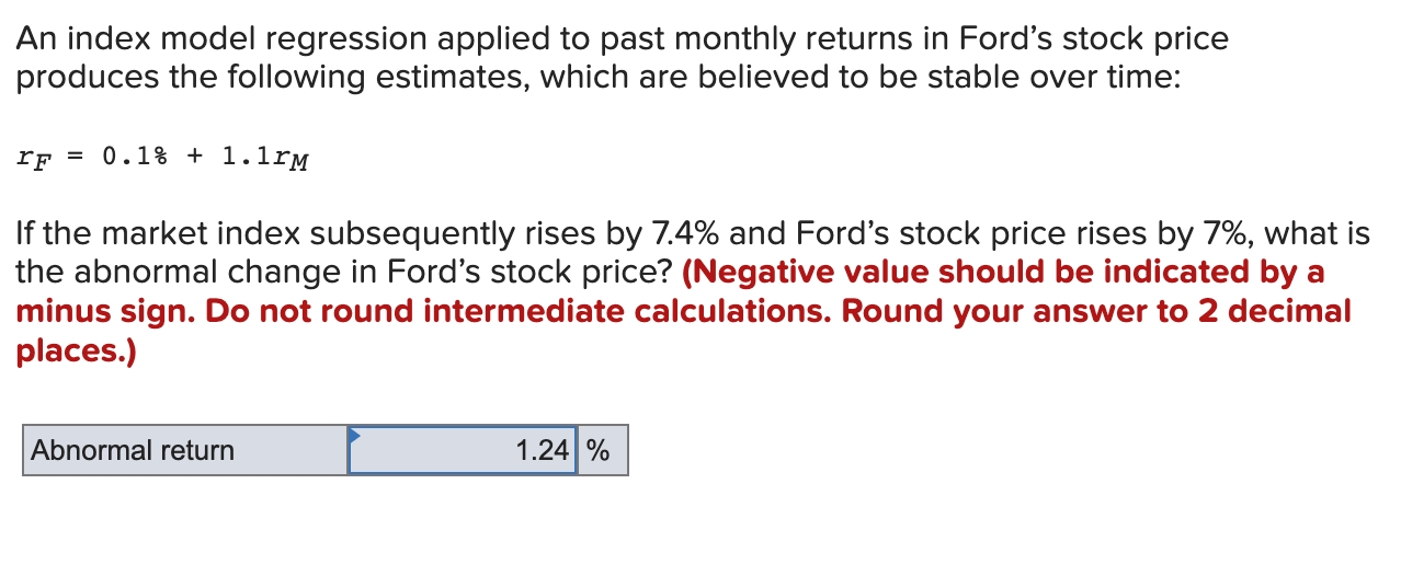 Solved An Index Model Regression Applied To Past Monthly