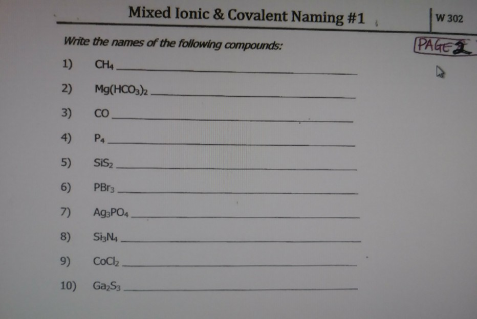Solved Mixed Ionic & Covalent Naming #1 |w302 Write the | Chegg.com
