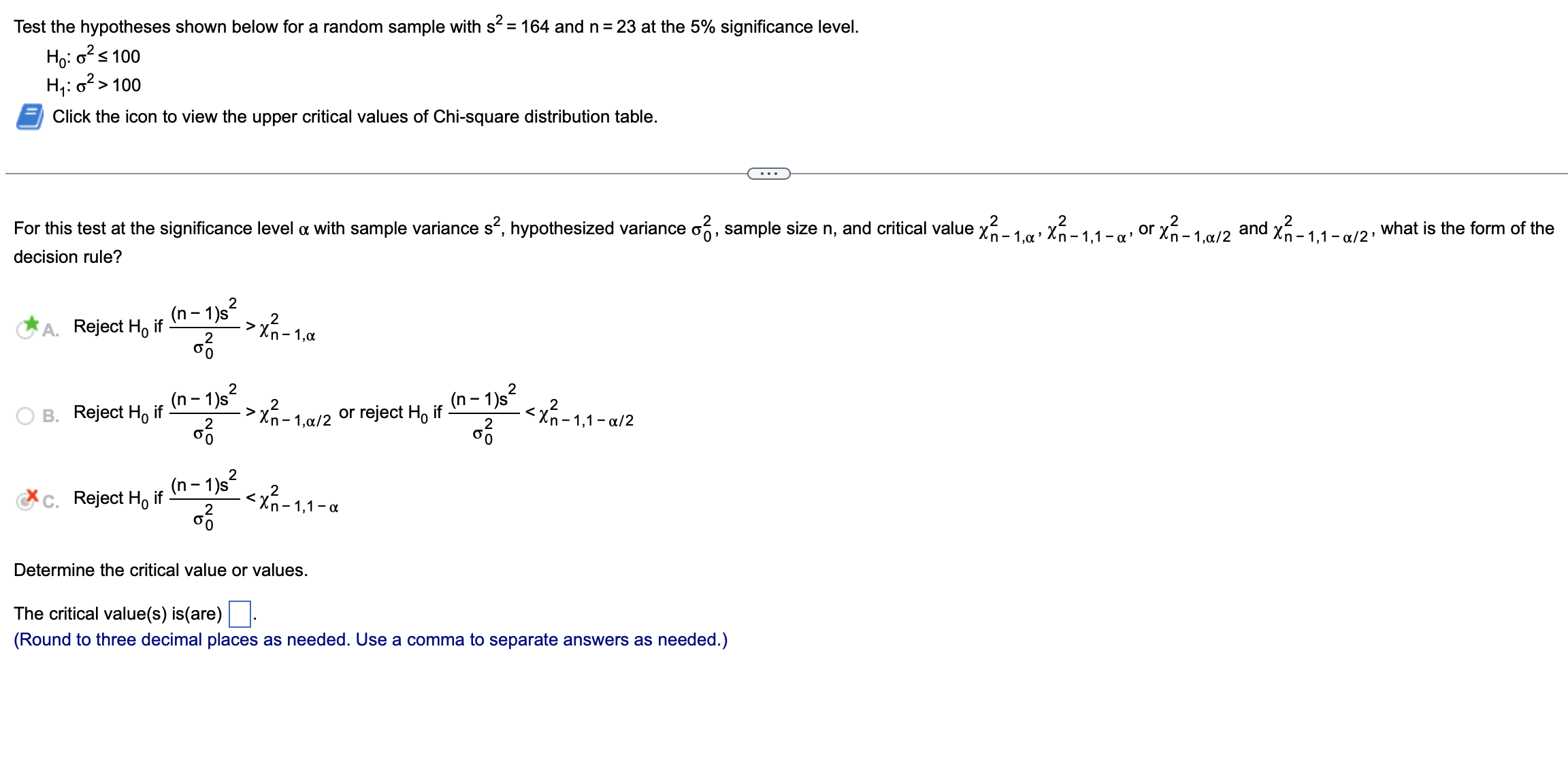 Solved Determine The Critical Value Or Values The Critical