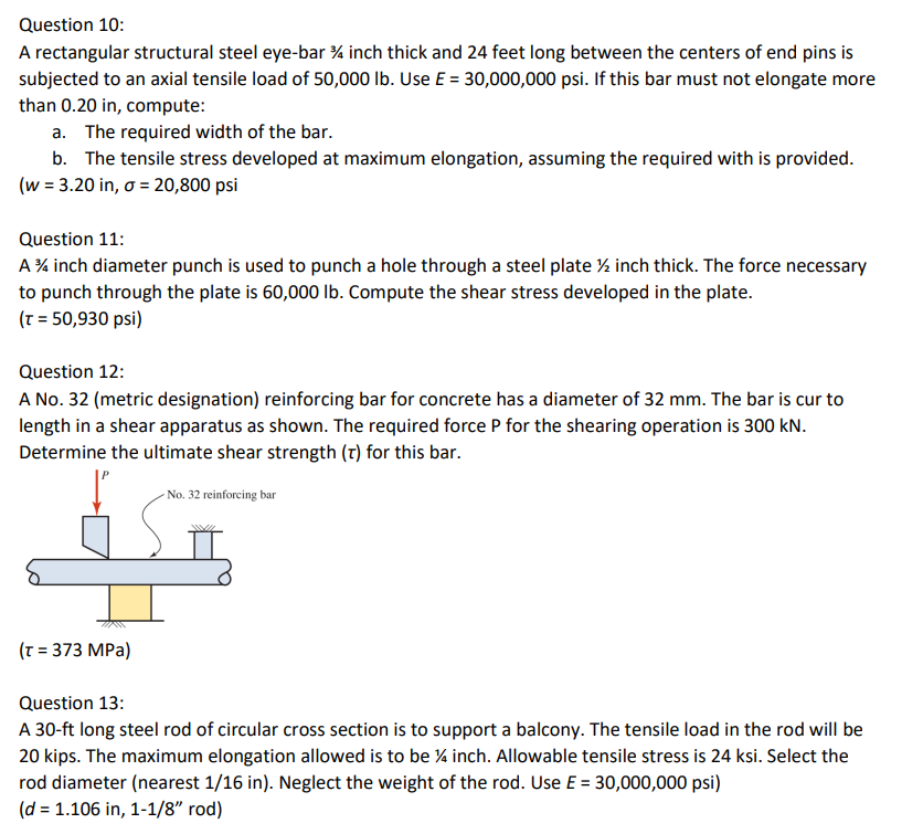 Solved Question 10: A rectangular structural steel eye-bar | Chegg.com