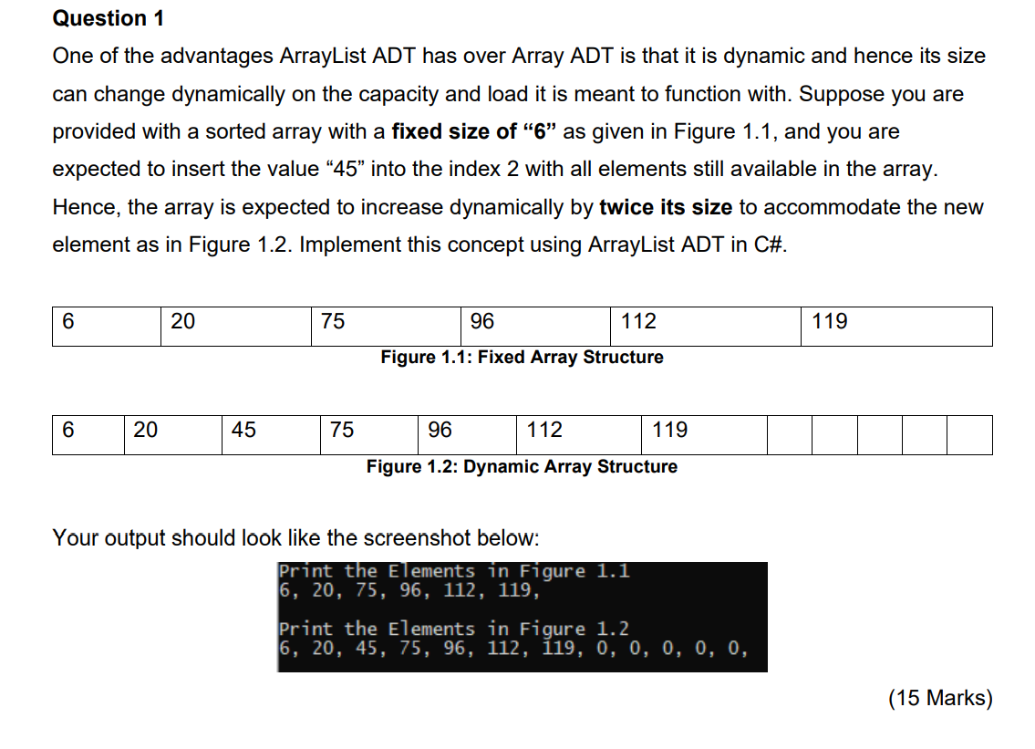 Solved Question 1 One of the advantages ArrayList ADT has | Chegg.com