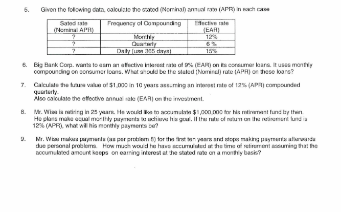 Solved 5. Given the following data, calculate the stated | Chegg.com